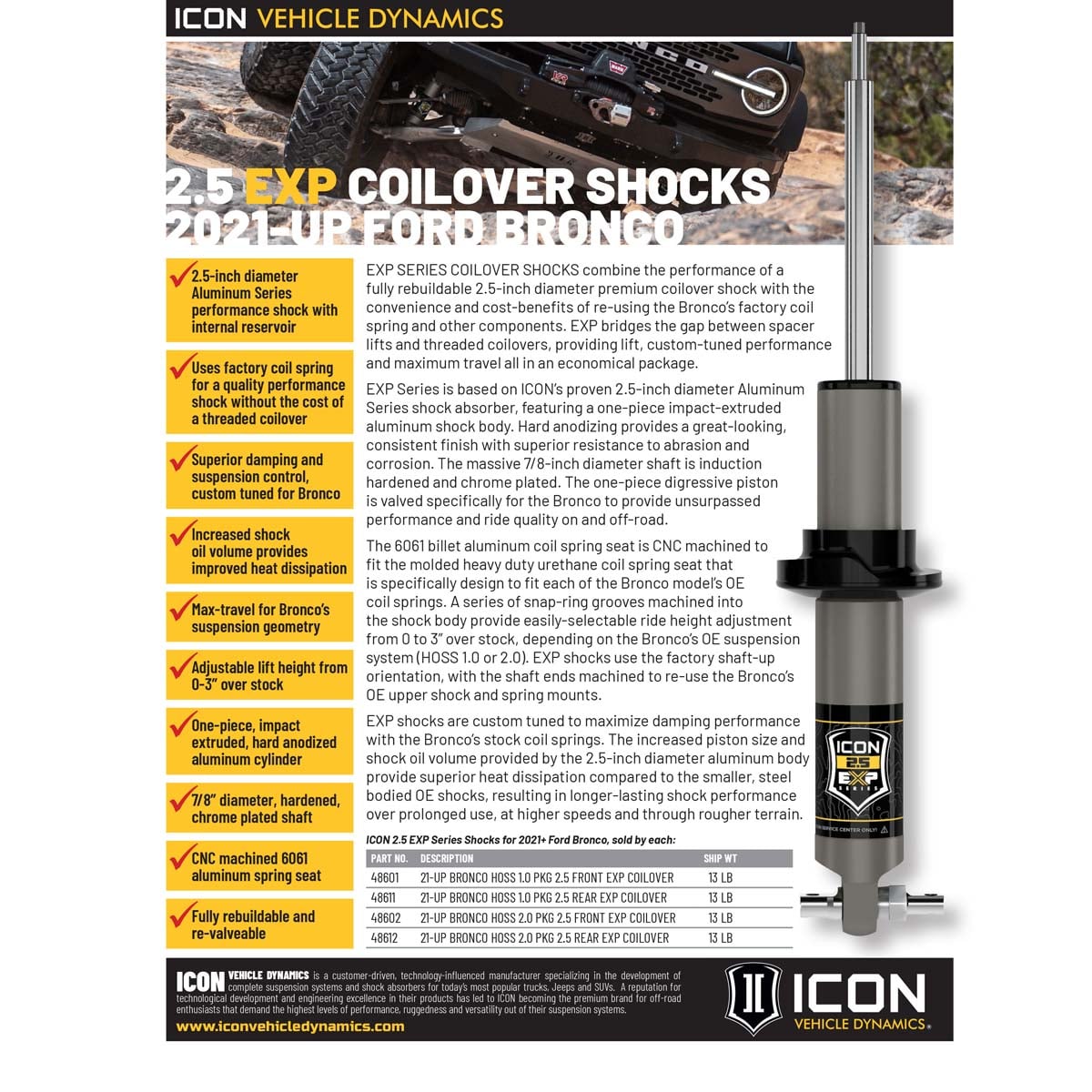 ICON 2021+ Ford Bronco HOSS 2.0 Pkg 0-3" Lift Suspension System | POLY ...